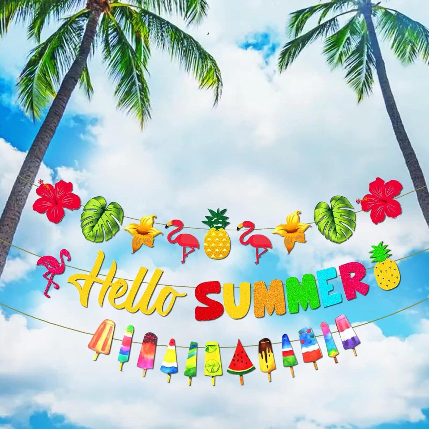 Hello Summer Welcome Banner, Luau Pool Party Decorations Supplies ...