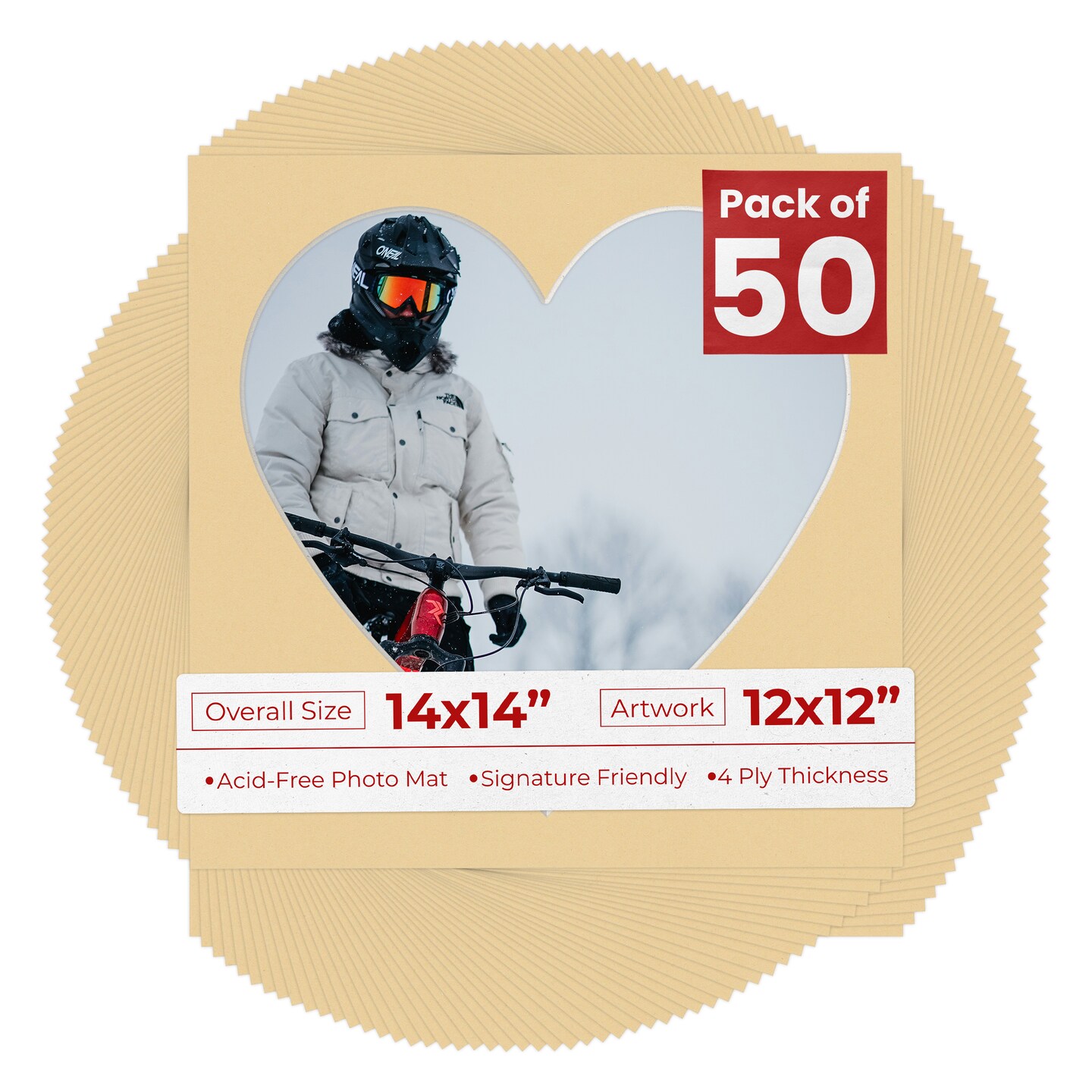 Beige Mat Board for 14x14 Frames - Heart Opening for 12x12 Photos ...