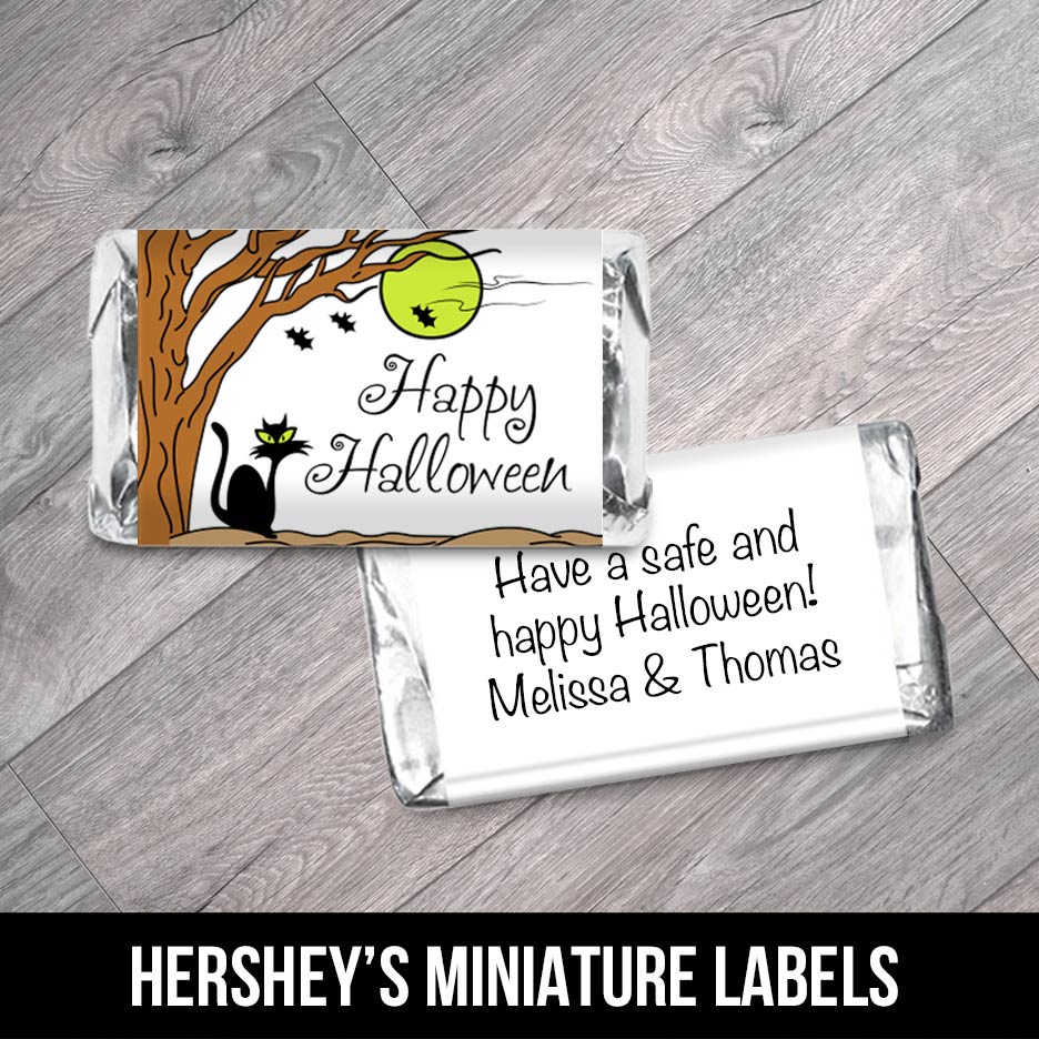 Set of 42 - Mini Halloween Candy Bar Labels. Haunted Black Cat ...