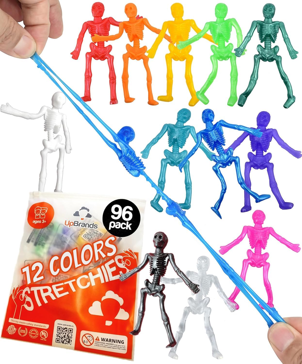 UpBrands 96-Pack Stretchy Skeleton Toys - 12 Vibrant Colors Bulk ...