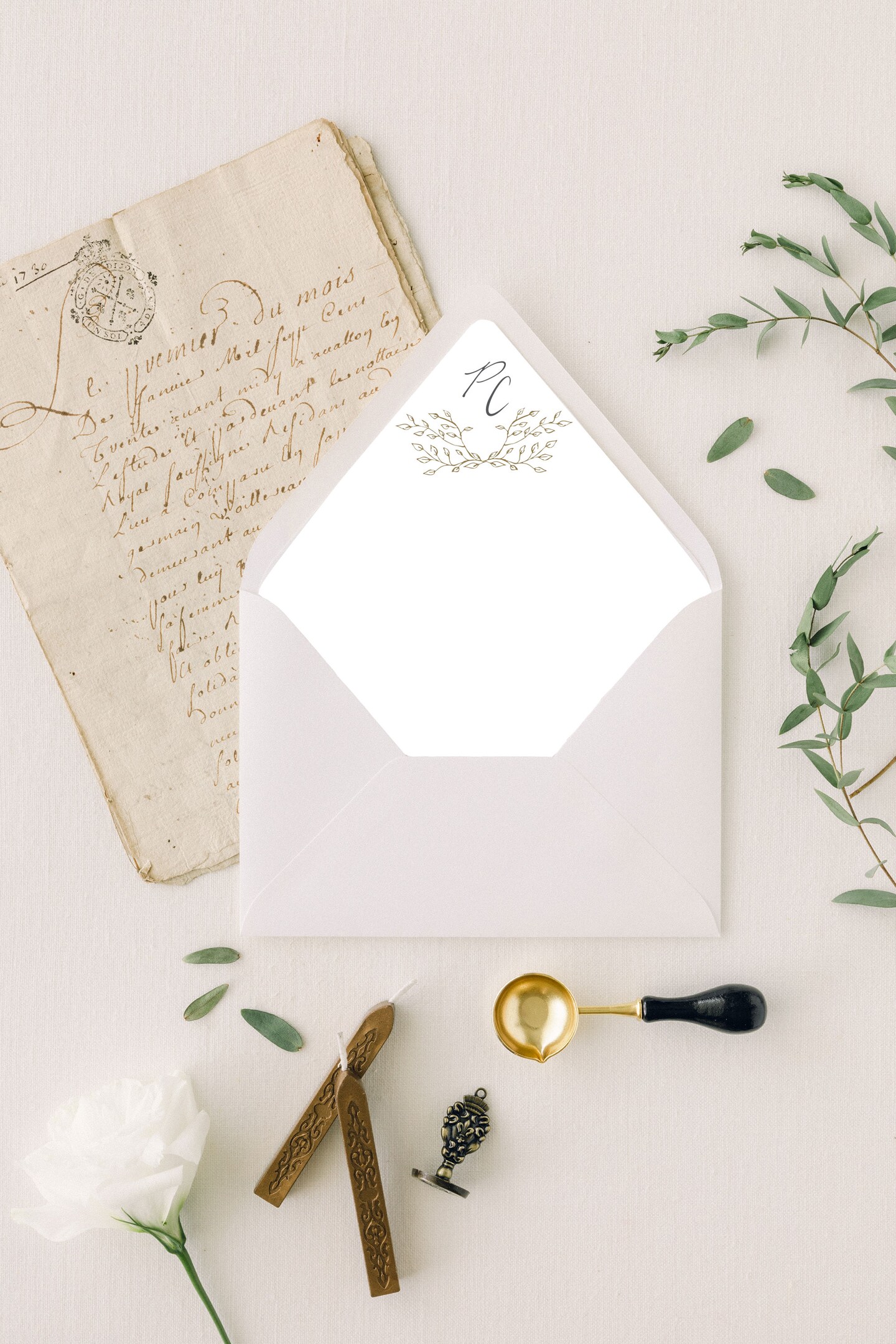 Gold Leaf Crest Envelope Liner, Wedding Invitation Envelope Liner with ...