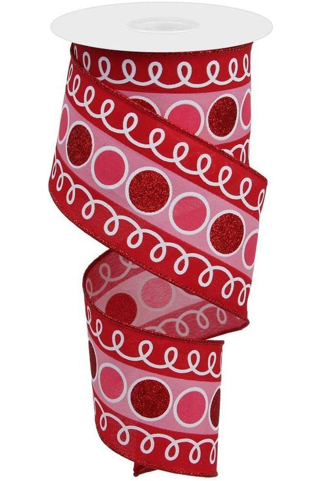 2.5" Striped Glitter Circle Loops Ribbon: Red (10 Yards) | Michaels