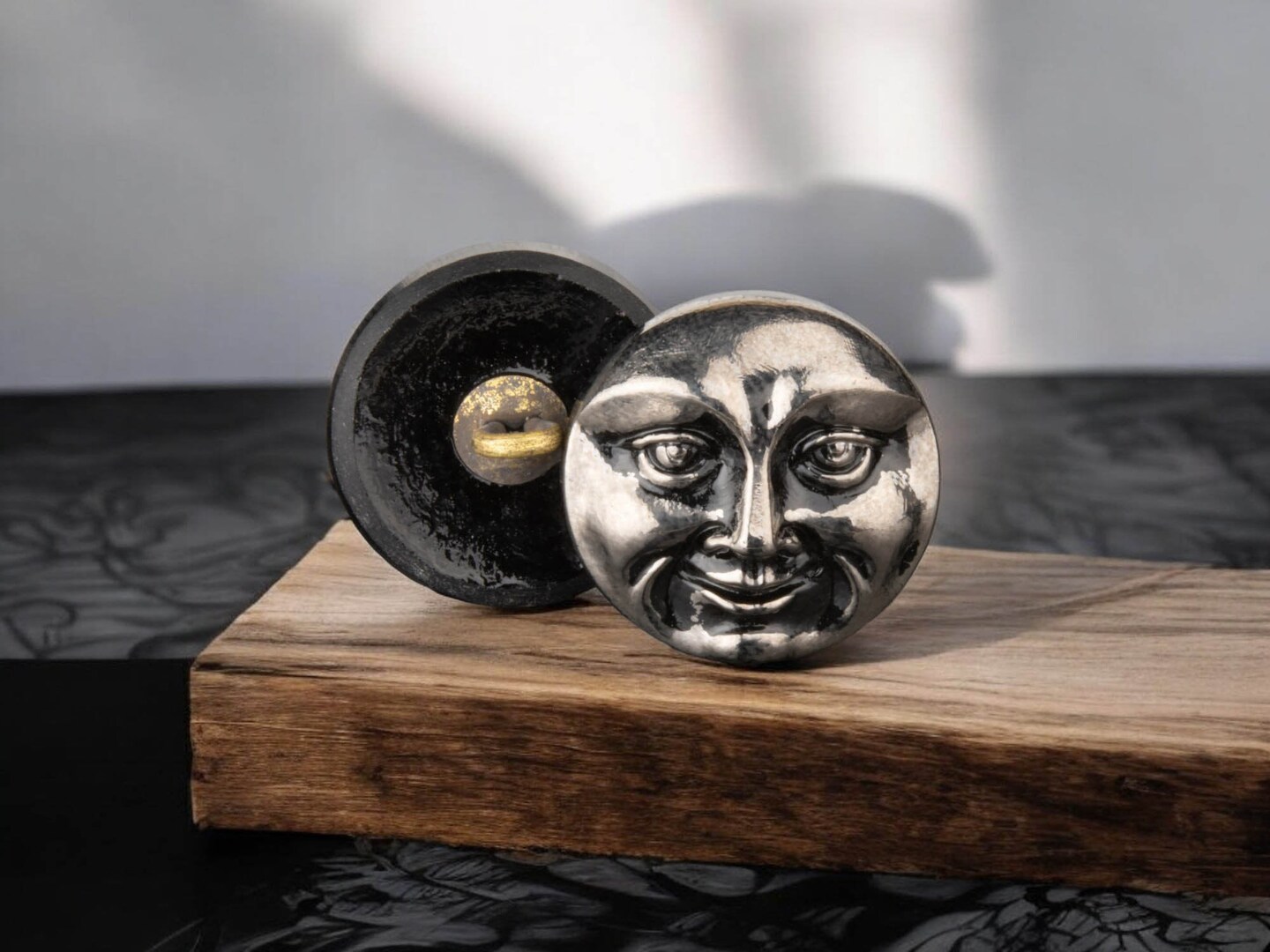 17mm Moon Face Button - Black with Platinum Paint -- Czech Glass ...