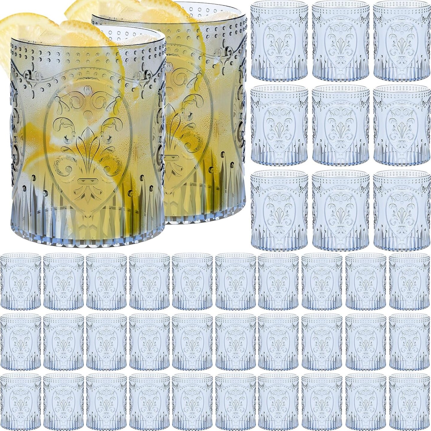 Plastic Vintage Drinking Glasses 8.5oz Stemless Retro Embossed Wine ...