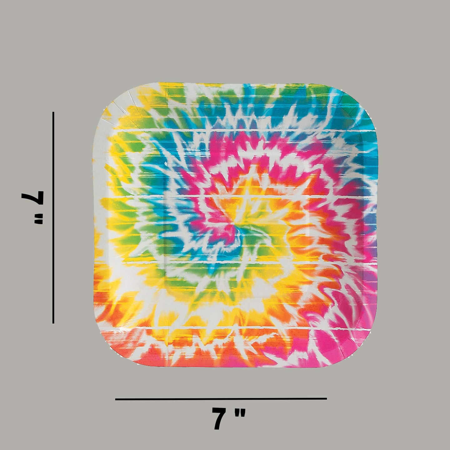 8 Ct. Beach Bum Tie-Dye Square Paper Dessert Plates 7" Disposable ...