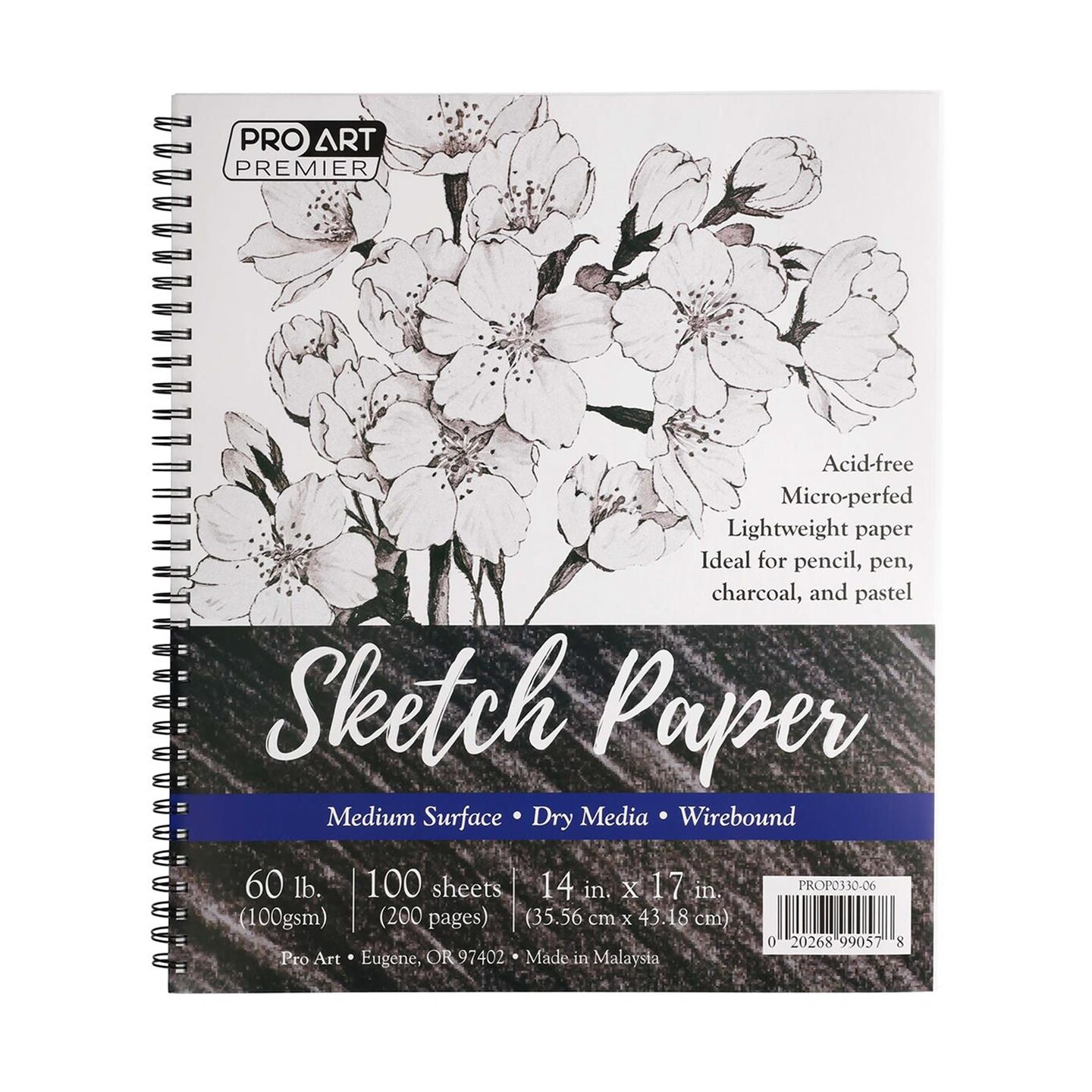 Pro Art Premium Sketch Paper Pad 14"x17" 100 sheets, 60#, Wire, Sketch ...