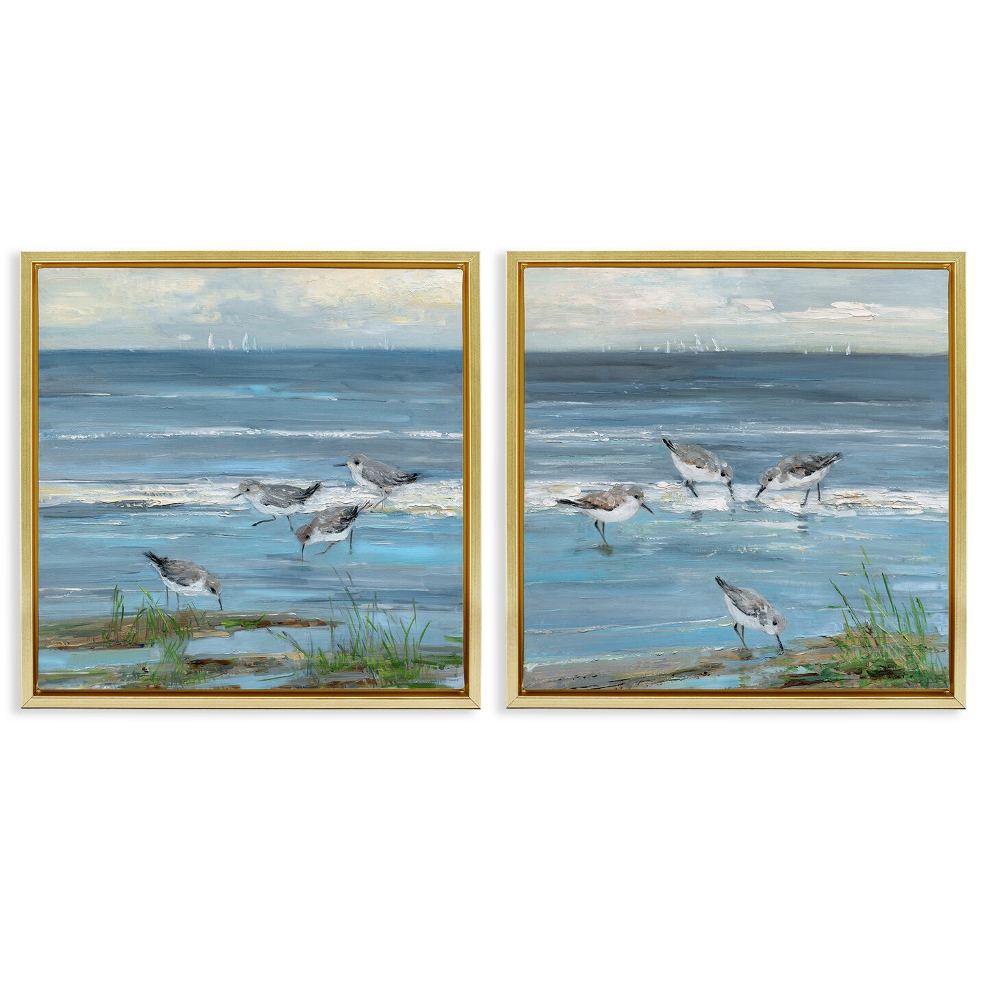 Stupell Industries Beach Shore with Sandpipers & Grasses 2pc Floating ...