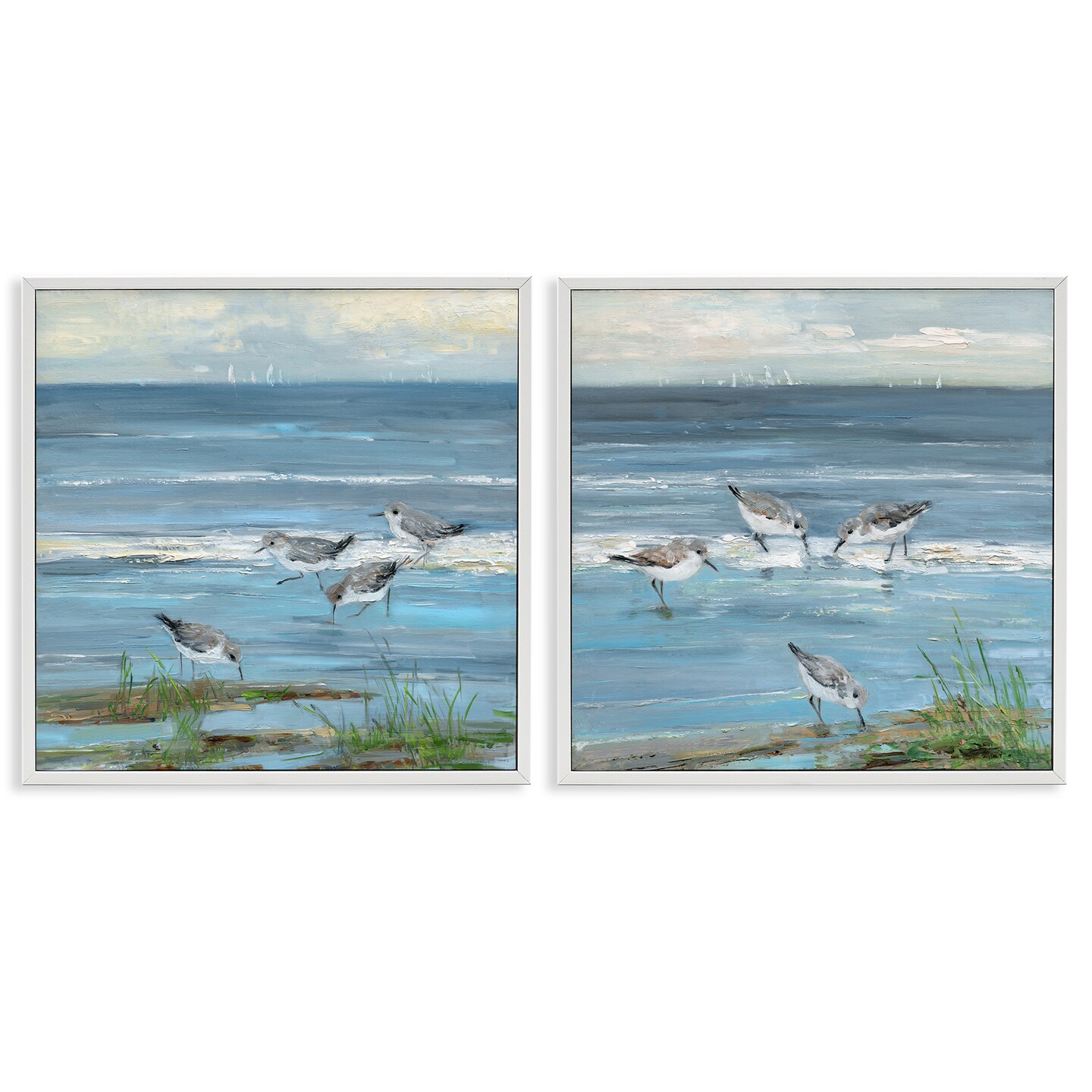 Stupell Industries Beach Shore with Sandpipers & Grasses 2pc Framed ...