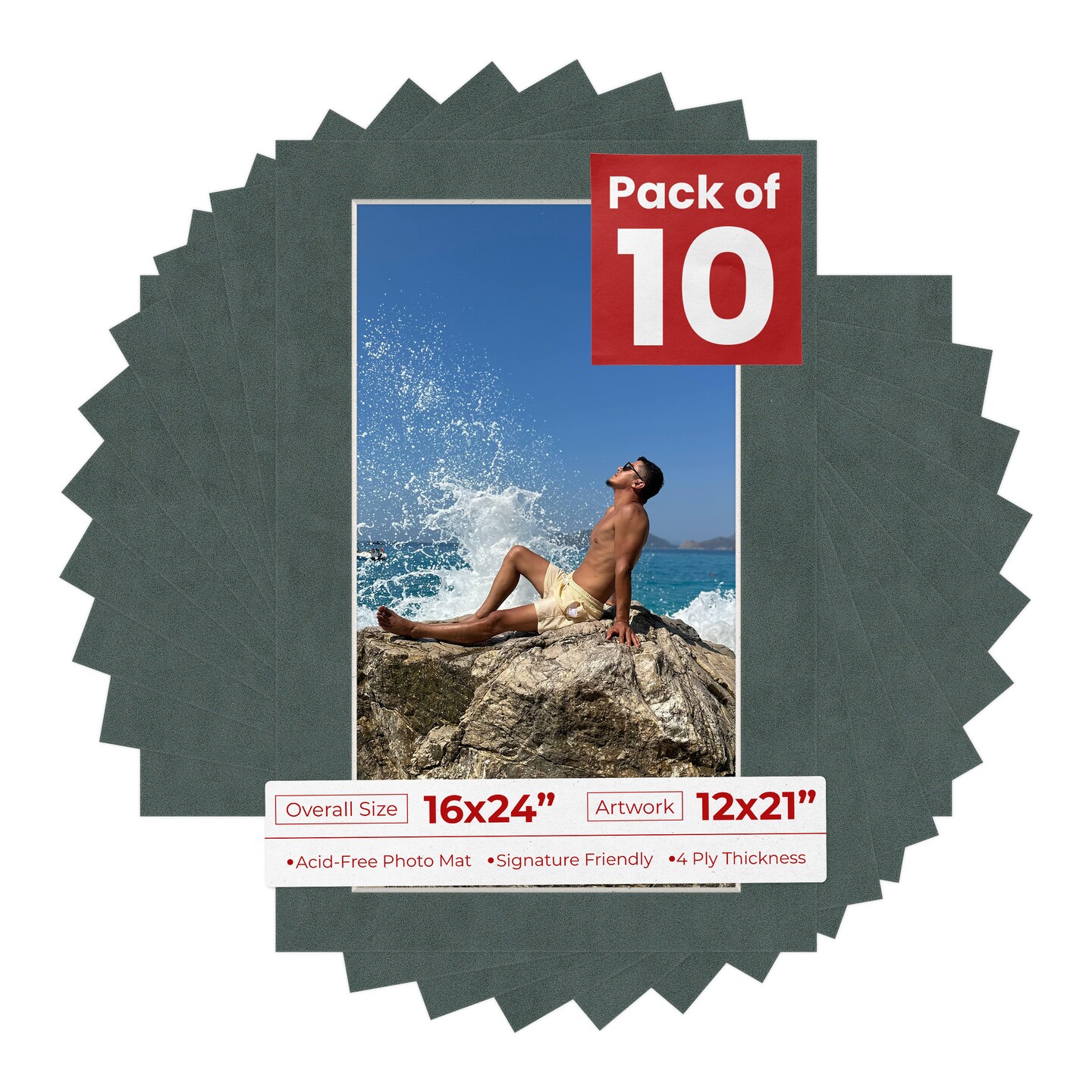 Dark Grey Suede Mat Board for 16x24 Frames - Fits 12x21 Photos, Color ...