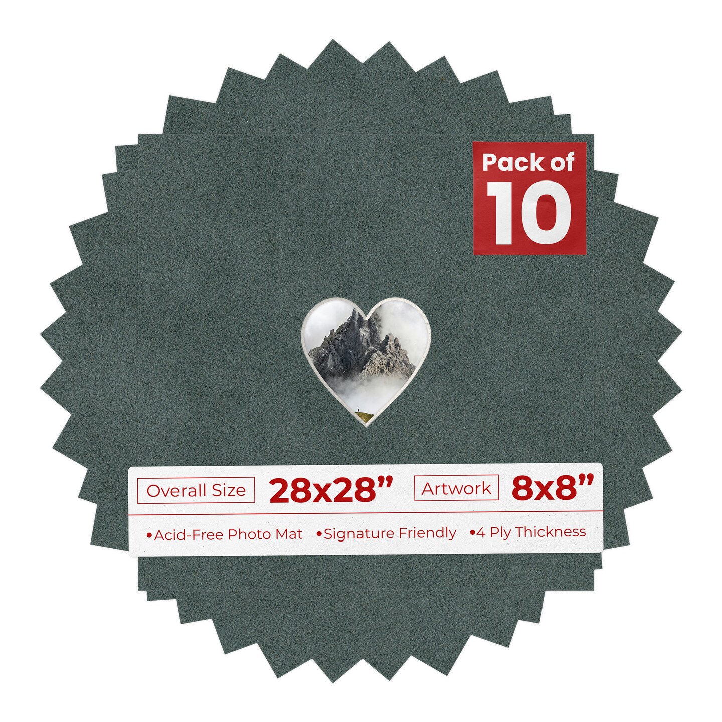 Dark Grey Suede Mat Board for 28x28 Frames - Heart Opening for 8x8 ...