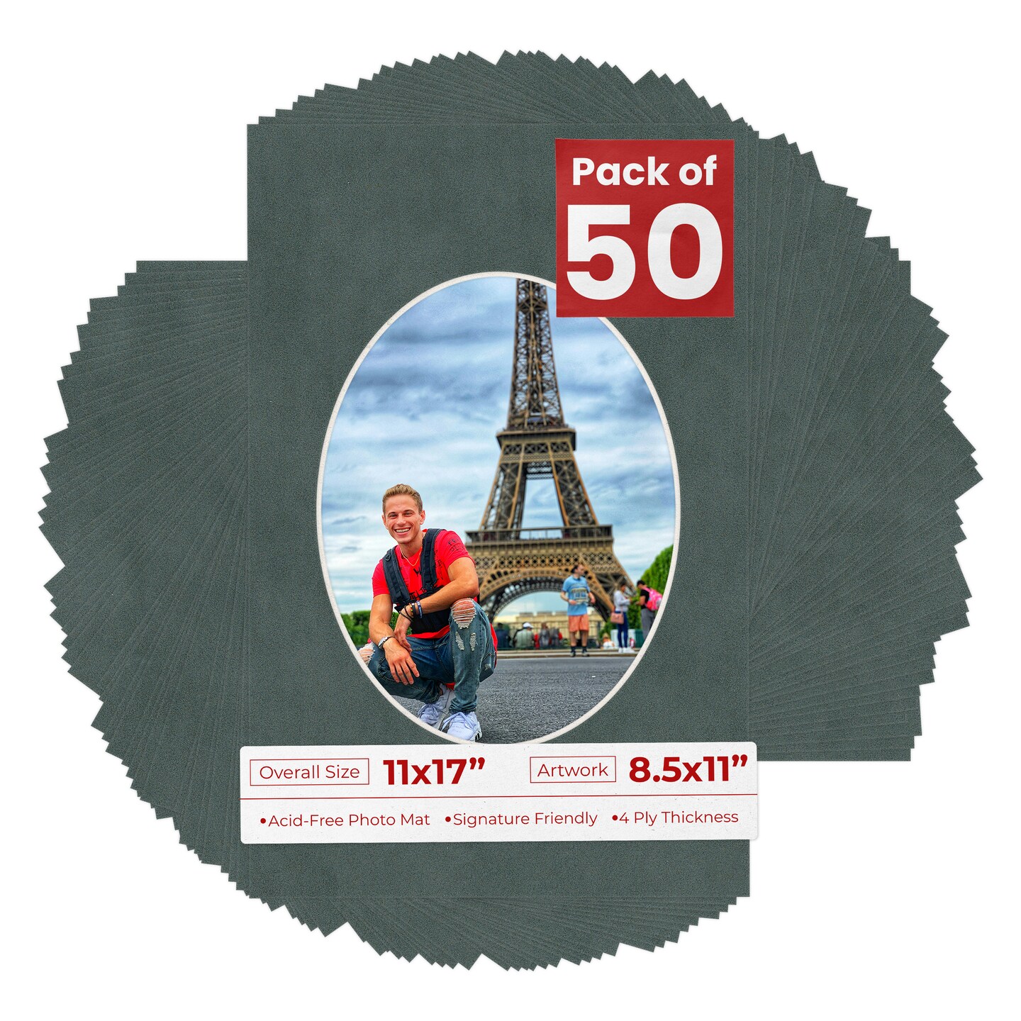 Dark Grey Suede Mat Board for 11x17 Frames - Oval Opening for 8.5x11 ...