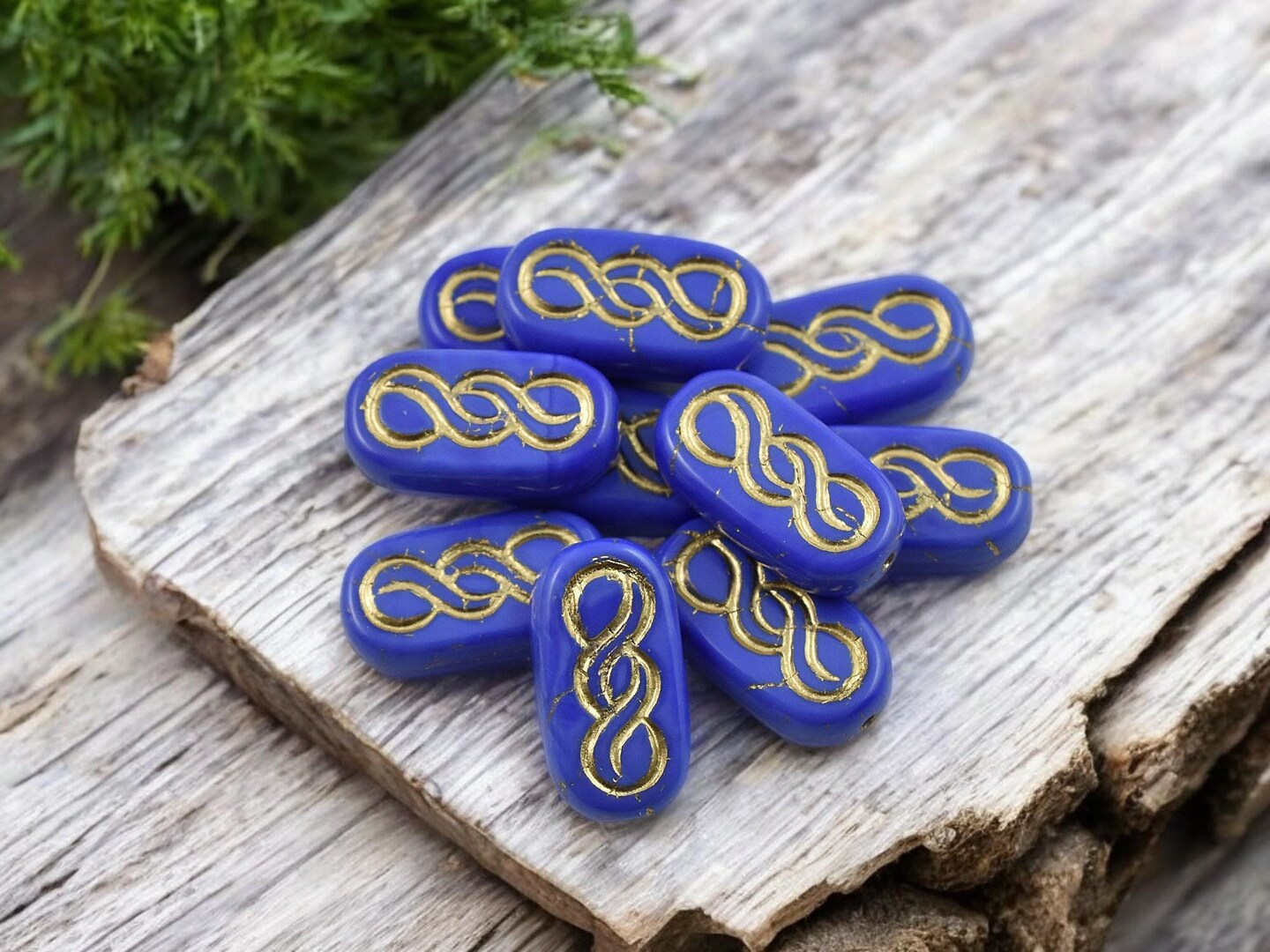 *10* 18x9mm Bronze Washed Opaque Royal Blue Infinity Oval Beads | Michaels