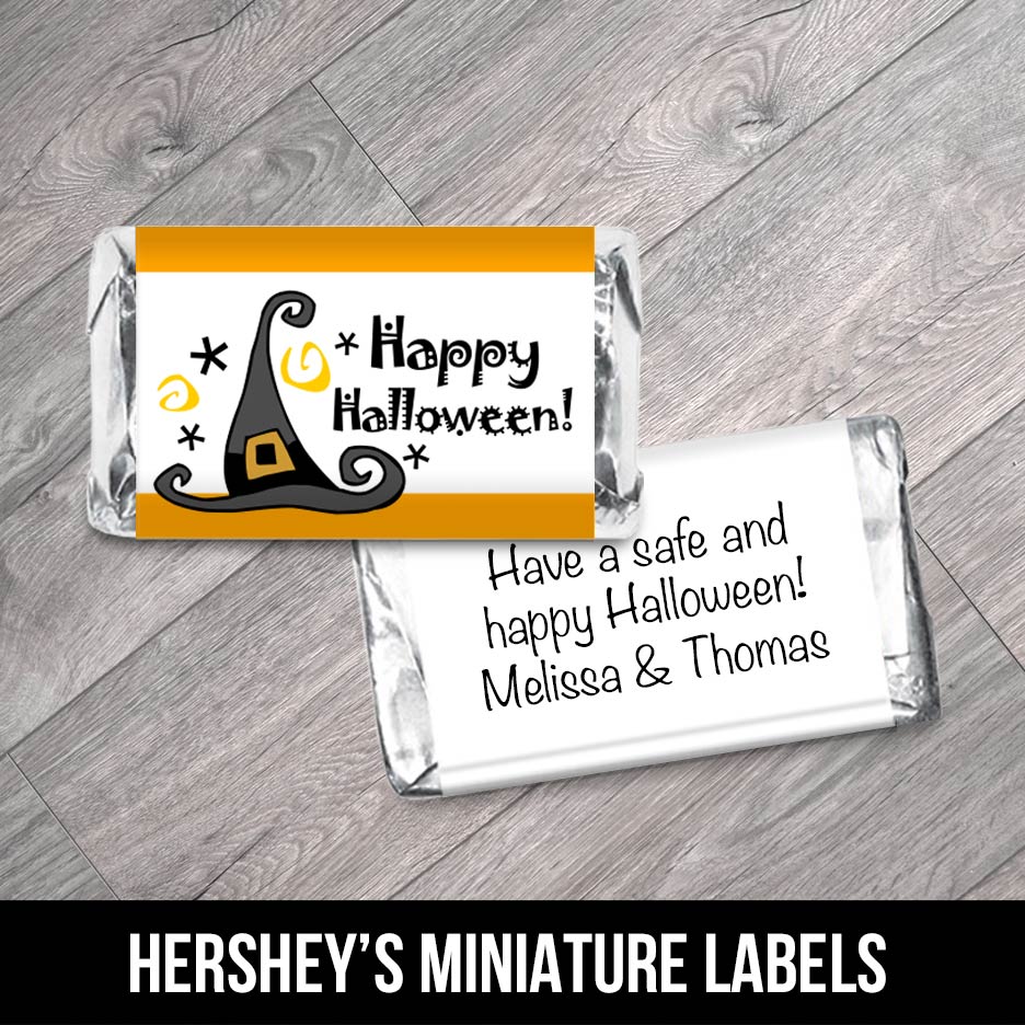 Set of 42 - Mini Halloween Candy Bar Labels. Witches Hat Personalized ...
