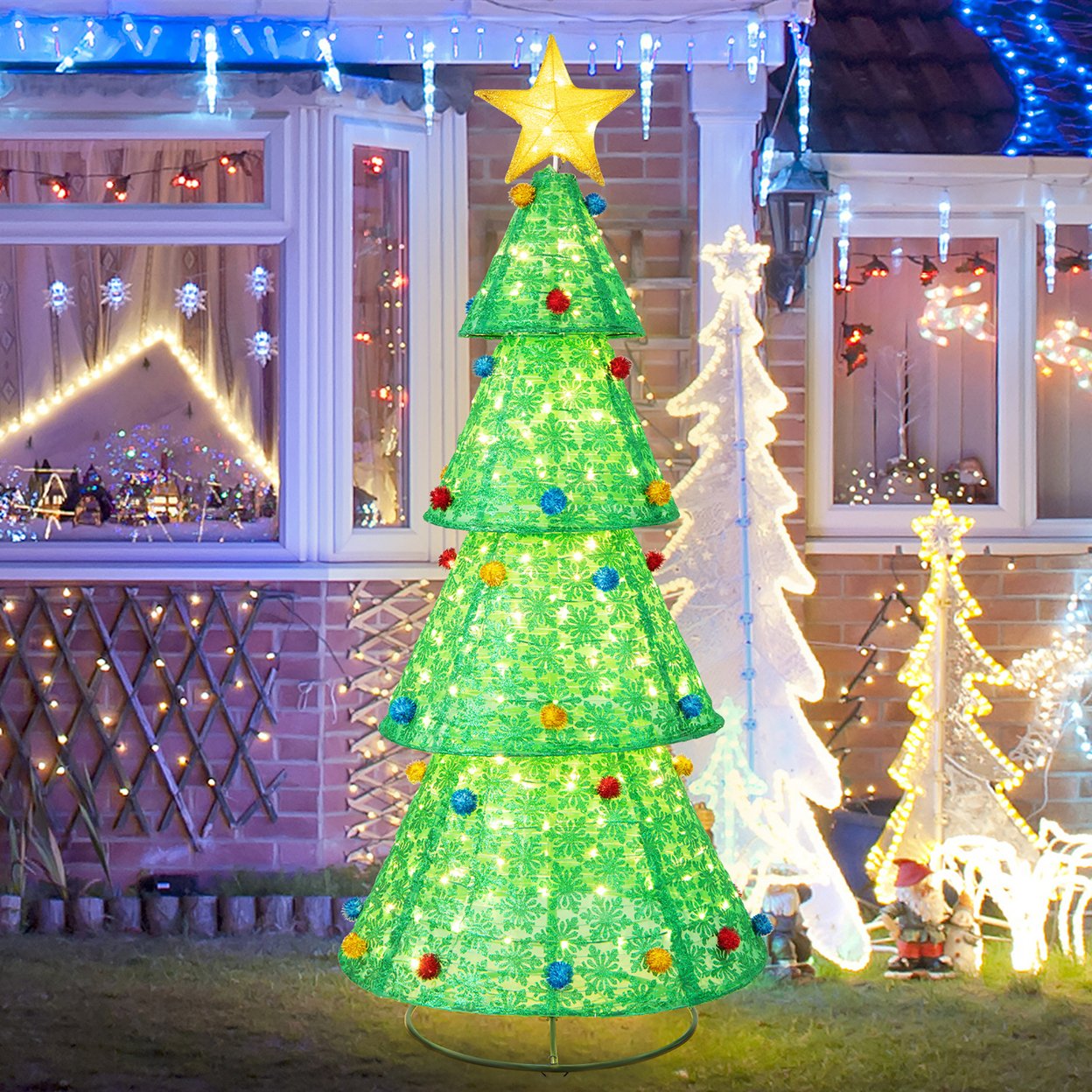 6.5 Ft Pre-Lit Christmas Tree Pop-Up Christmas Tree W/ 200 Led Lights ...