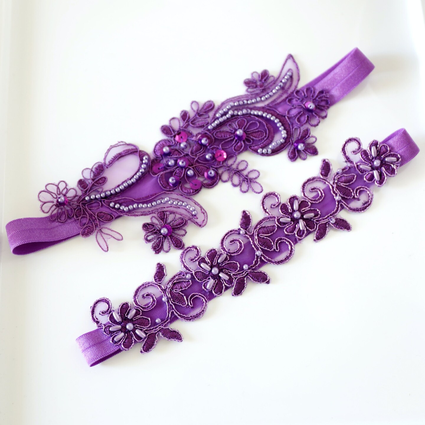 Purple Beaded Lace Wedding Garter Set,Purple Lace Garter, Purple Toss ...