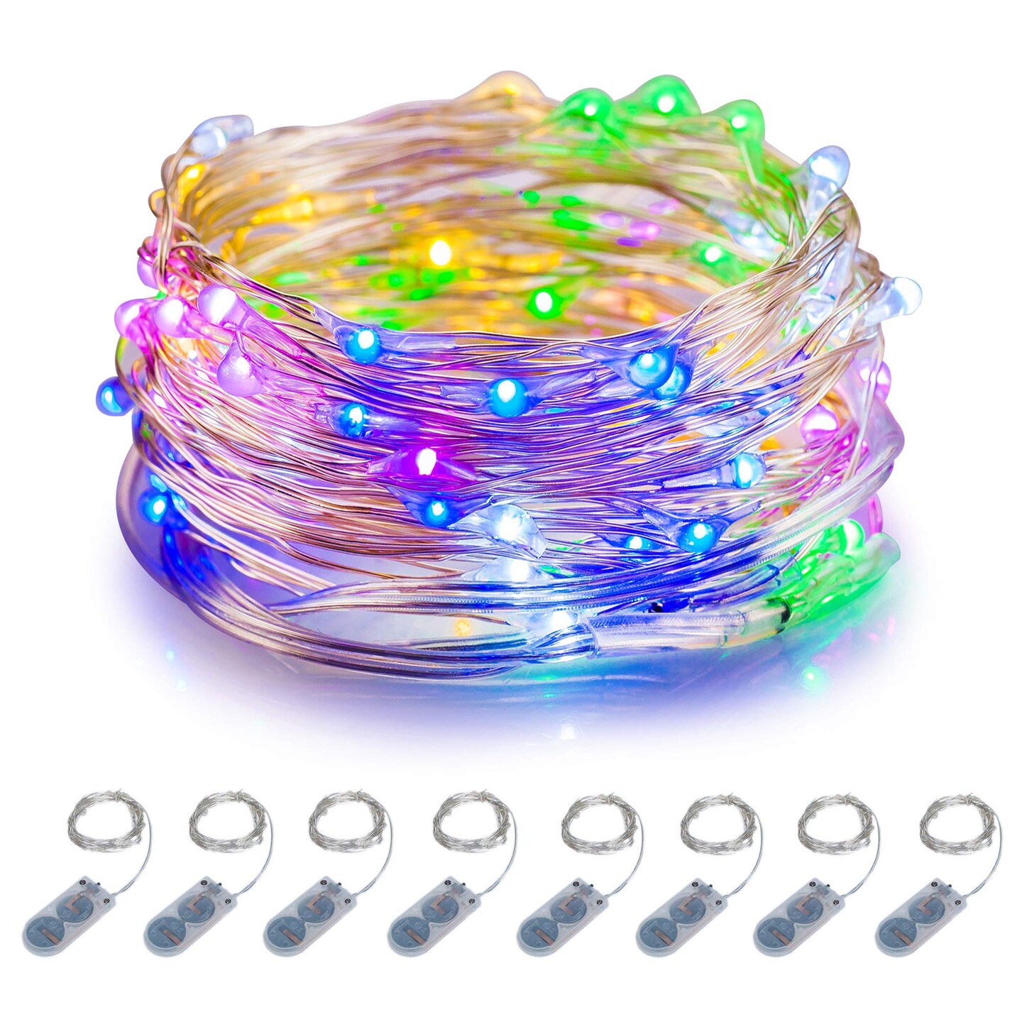 ITART Micro LED String Lights Battery Powered 8 Packs Multi Color Mini ...
