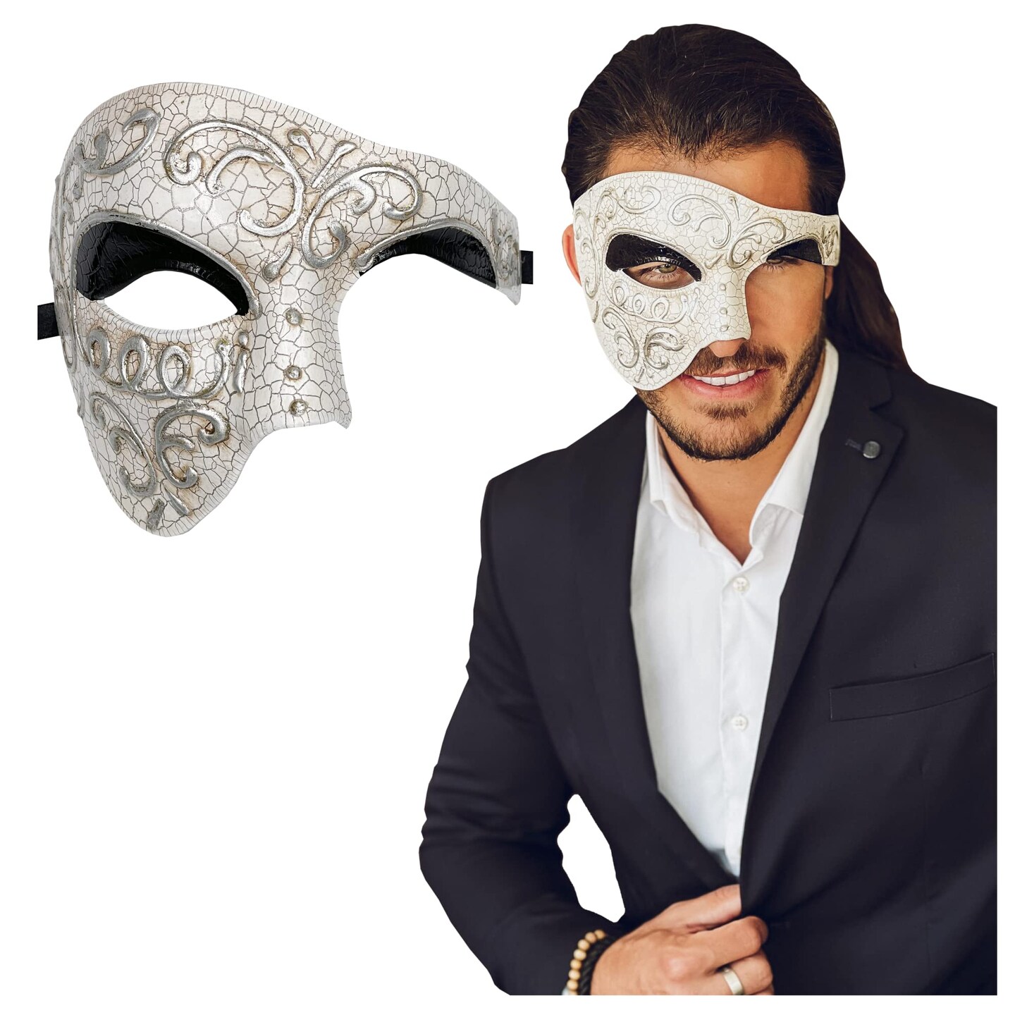 Half Face Masquerade Mask For Men Phantom Of The Opera Mask for Masquerade Party Venetian Party ...