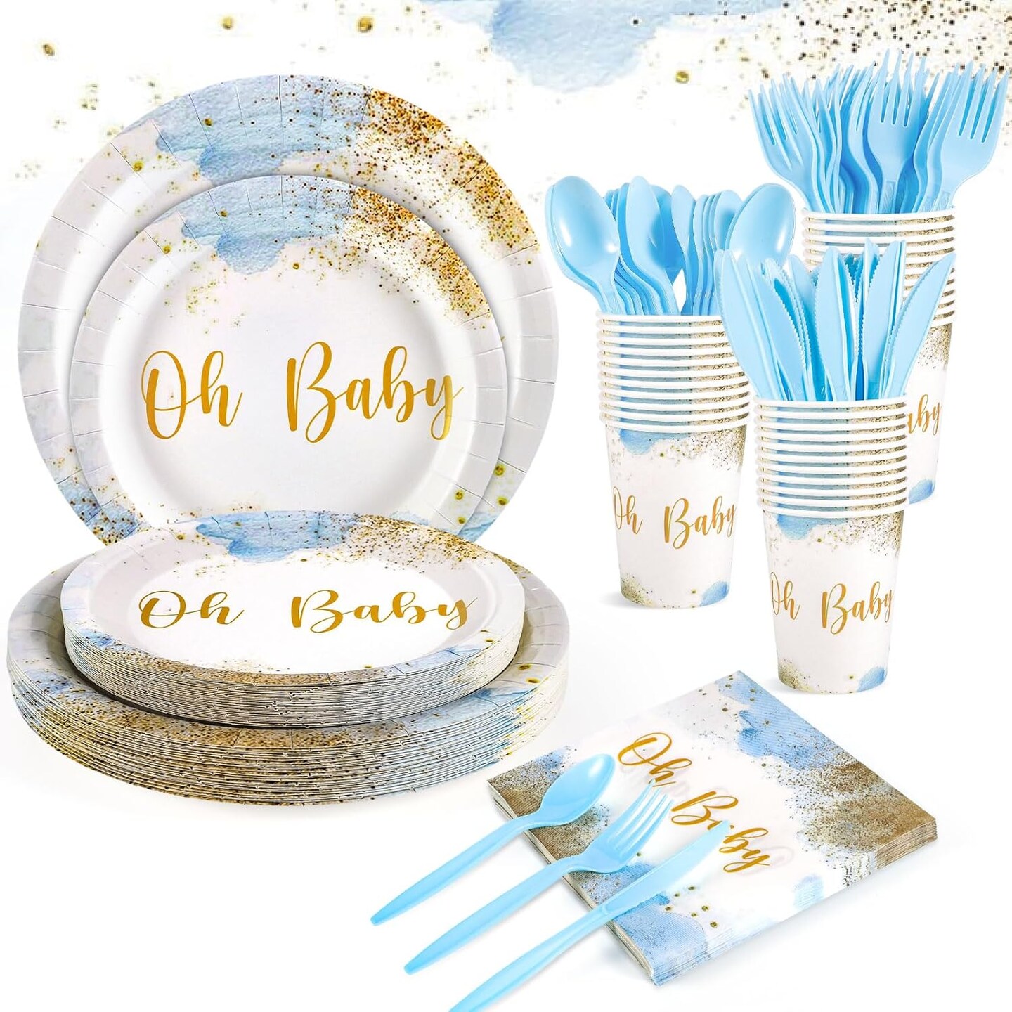 175 Pcs Boy Baby Shower Tableware Sets - Plates, Napkins, Cups ...