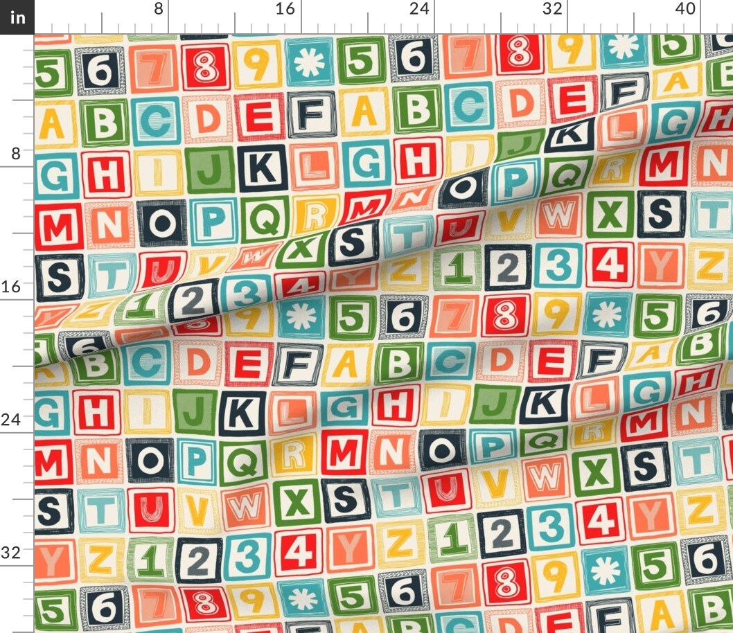 Various Fabrics by the Yard or Fat Quarter Multicolor Alphabet Retro ...