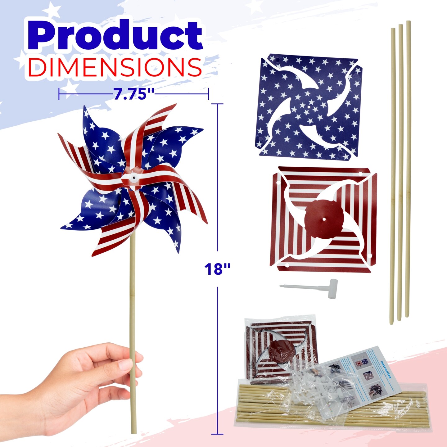 12 Pack 18" Patriotic Pinwheels - Red White & Blue Decor For 4th Of ...