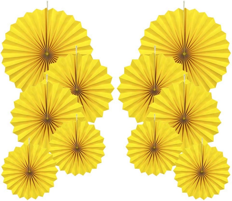 Party Hanging Paper Fans Decorations Set, Yellow Round Paper Fan ...