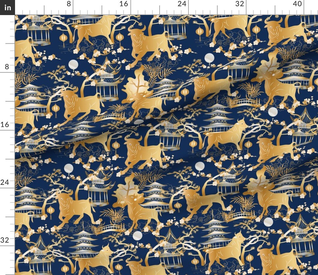 Various Fabrics by the Yard or Fat Quarter Year Toile Chinoiserie Lunar ...