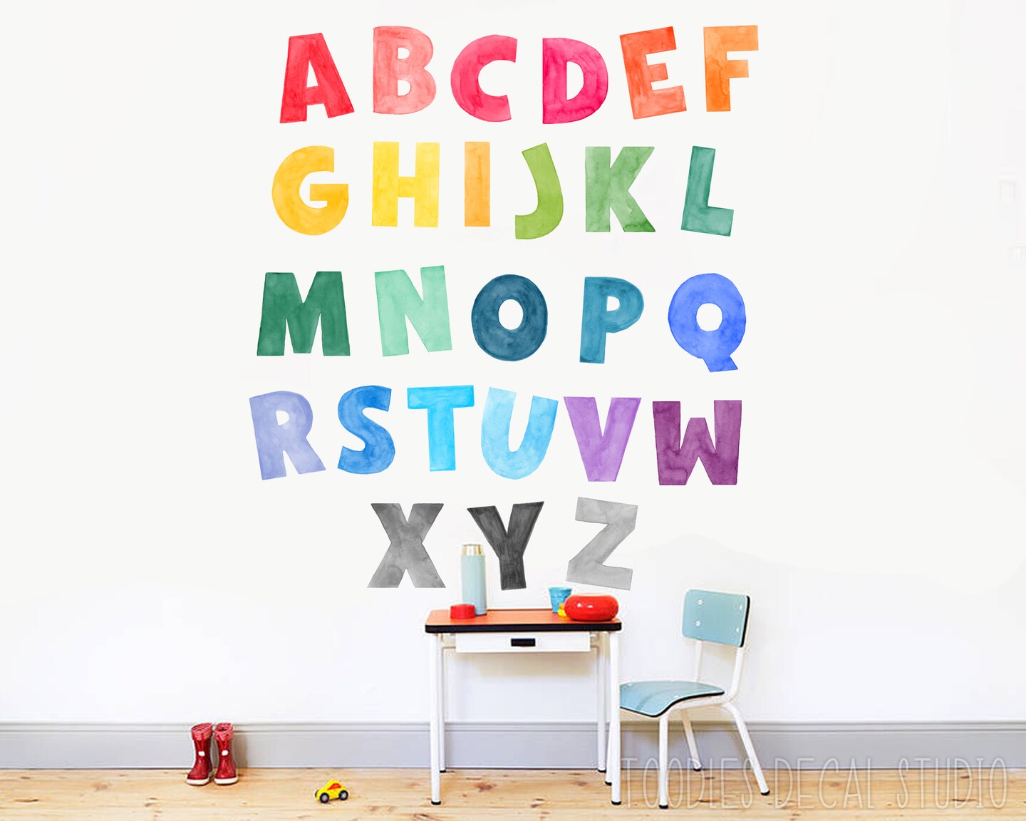 Uppercase alphabet letter, Rainbow playroom stickers, fabric wall ...