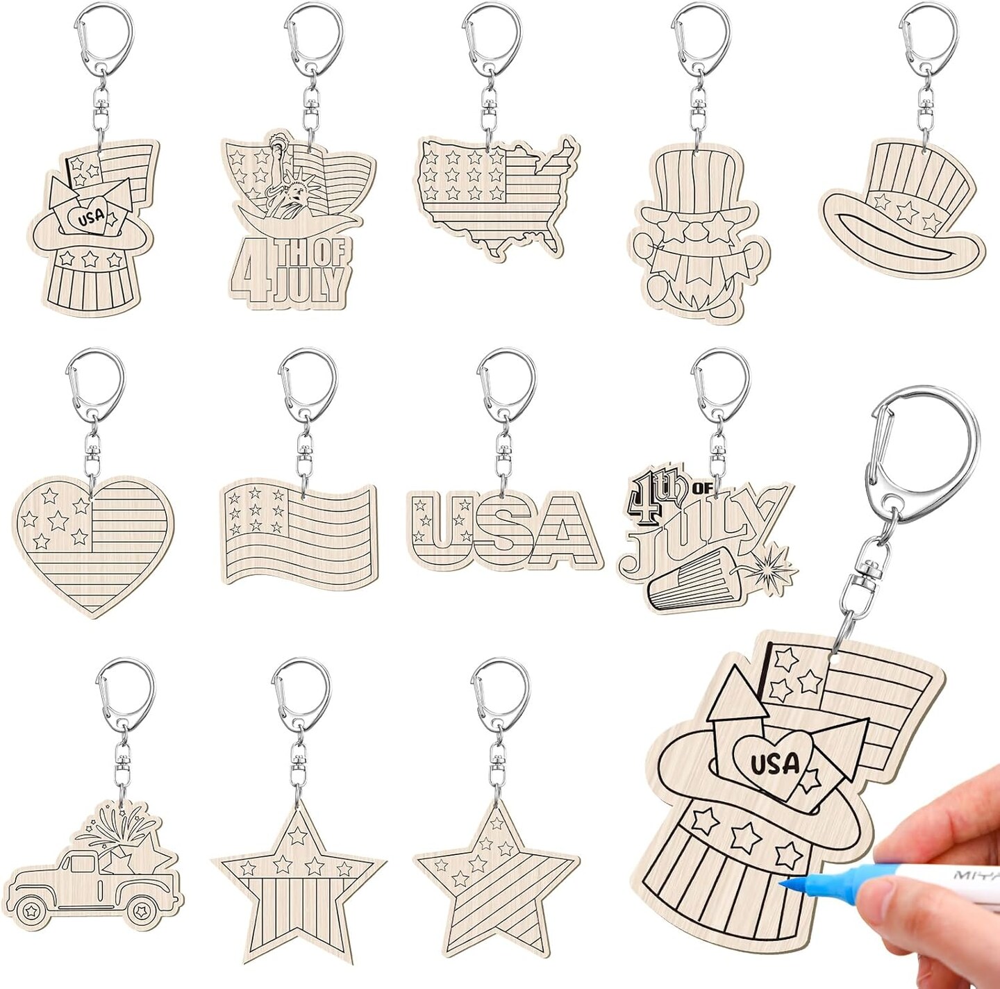 24 Pcs Patriotic Craft Color Your Own Keychains | Michaels