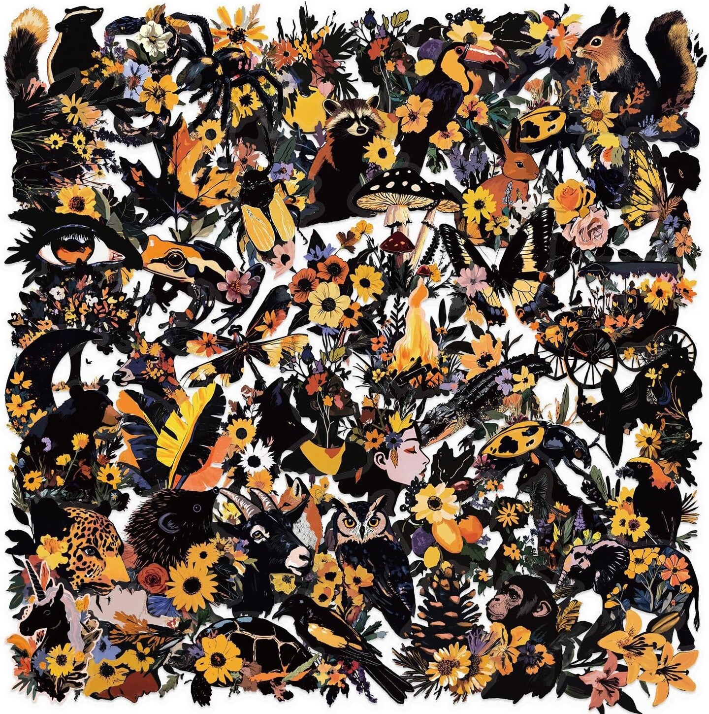 50 Pcs Vintage Boho Nature Scrapbook Stickers - Black Wildlife | Michaels