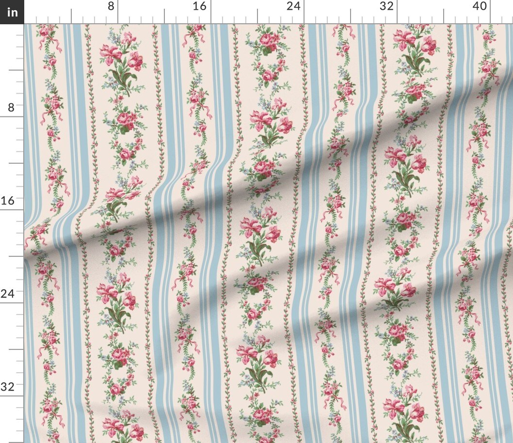 Various Fabrics by the Yard or Fat Quarter Grandmillenial Floral Stripe ...