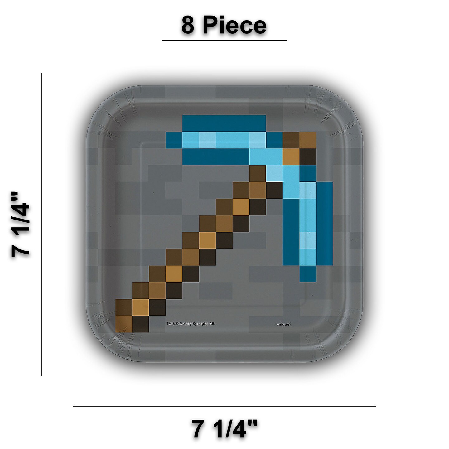 8 Ct. Minecraft Pickaxe Paper Dessert Plates 7.25" Disposable Birthday ...