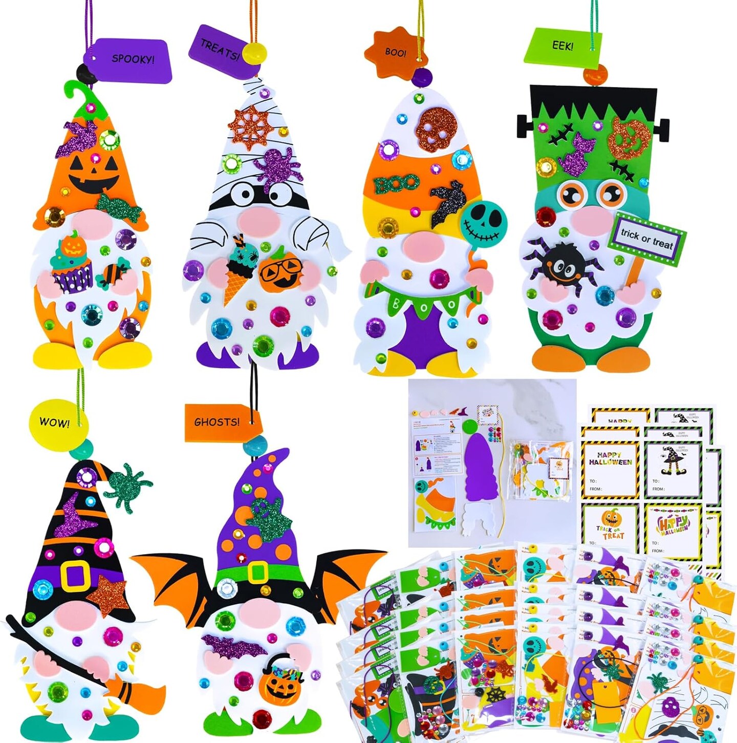 24 Sets Halloween Crafts Kits for Kids Gnome Ornaments Decorations ...