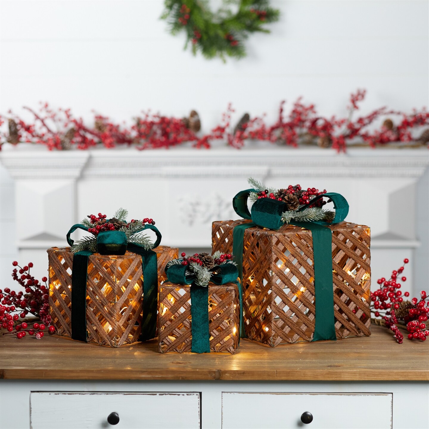 Melrose LED Lighted Woven Present with Bow Christmas Decorations - 13 ...