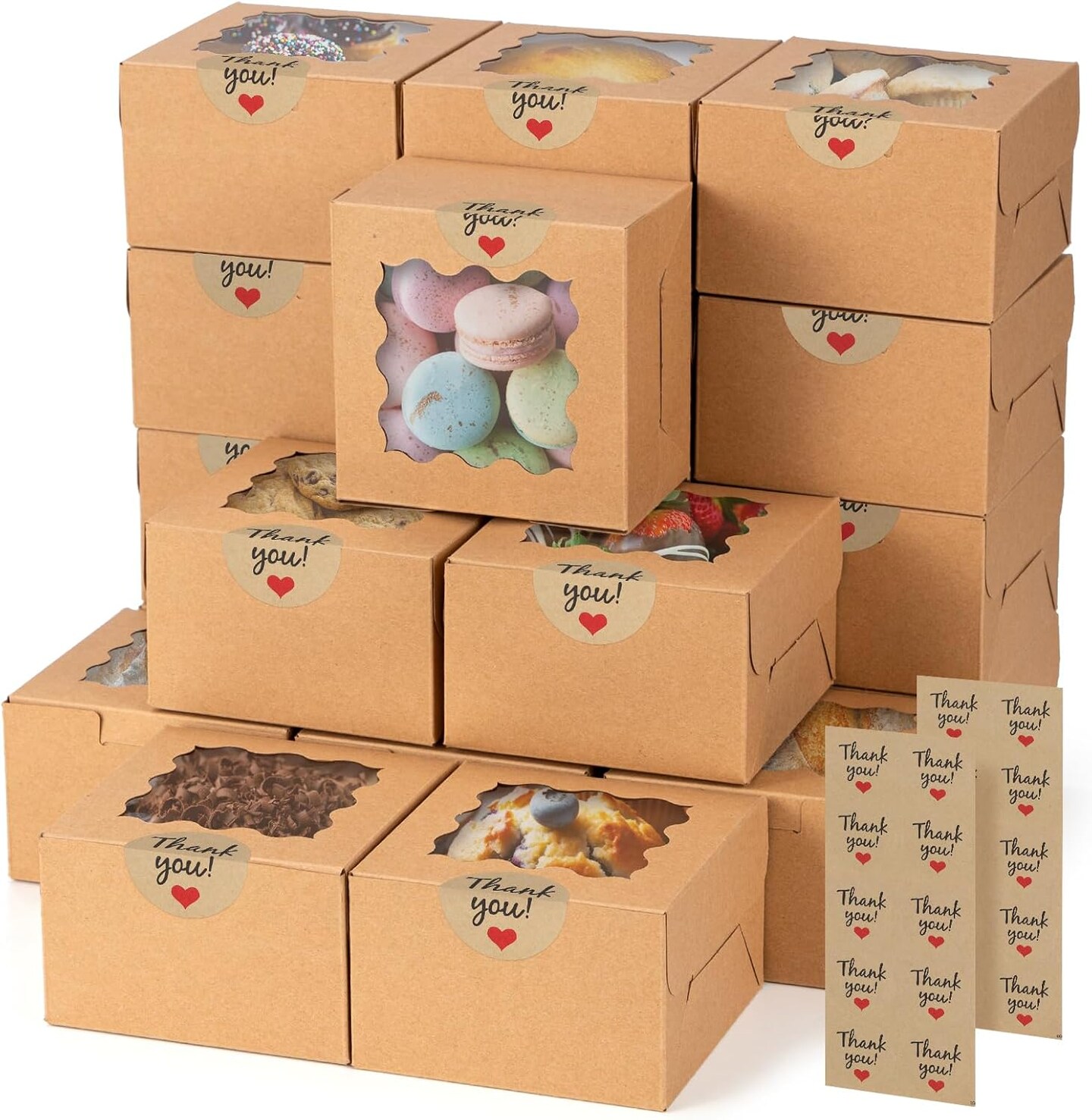 20pcs Brown Cookie Boxes with Window, 4x4x2.5 Inches Small Treat Boxes ...