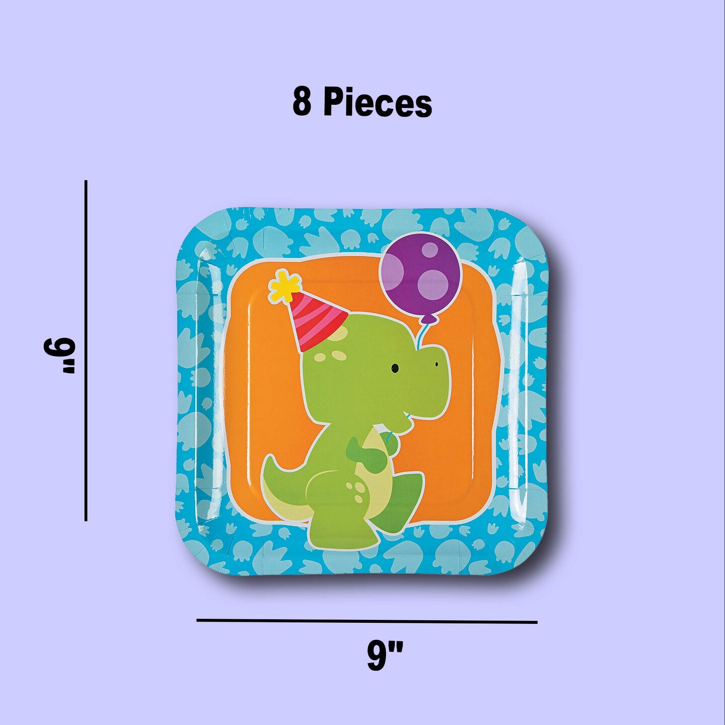 Little Dino Square Paper Plates 8 Count for Kids Dinosaur Birthday ...