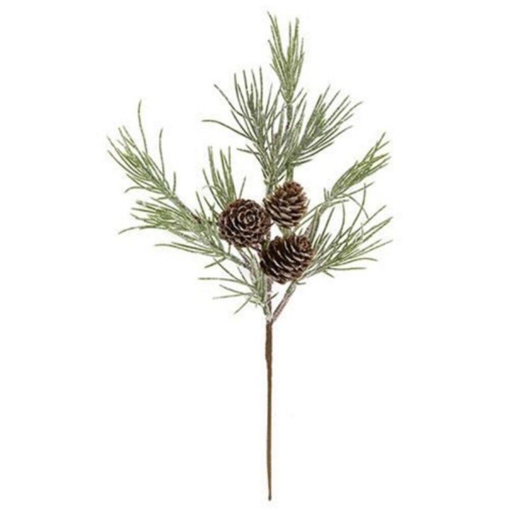 Small Glittered Pine Pick with Snowy Pinecones for Winter Decor 12 Inch ...