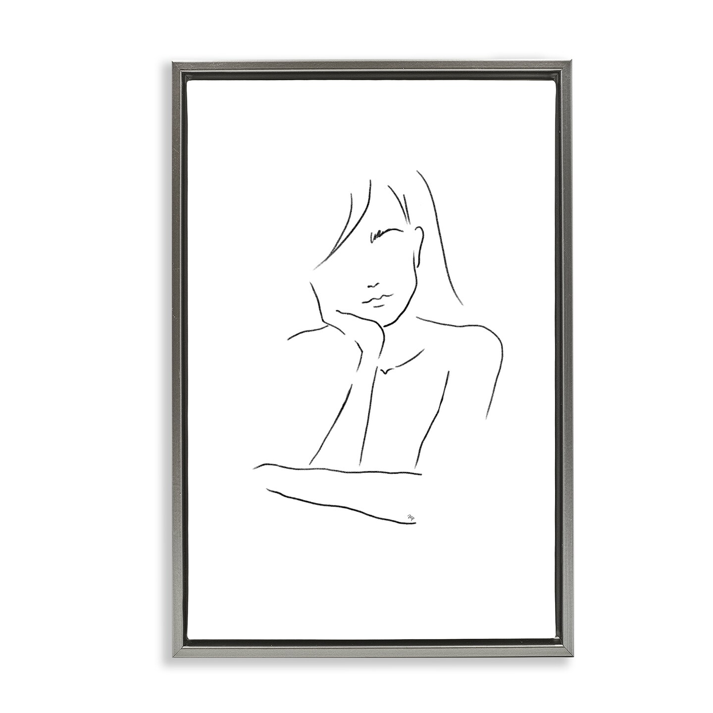 Stupell Industries Sad Female Line Drawing Floating Frame, design by ...