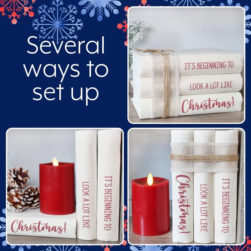 Christmas Faux Book Stack; Decorative Holiday Book Set with Burlap ...