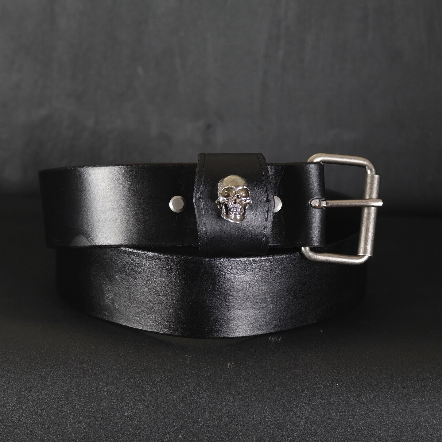 Skull Leather Belt for men. Gothic. Rocker. 1.5 inches wide. Black ...