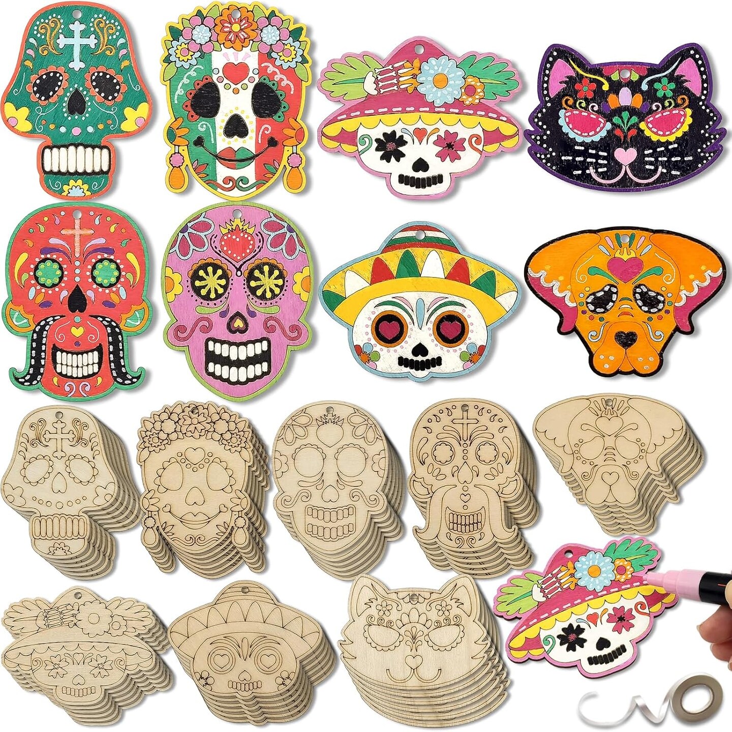 48-Piece Day of The Dead Sugar Skull Craft Kit (wood) | Michaels