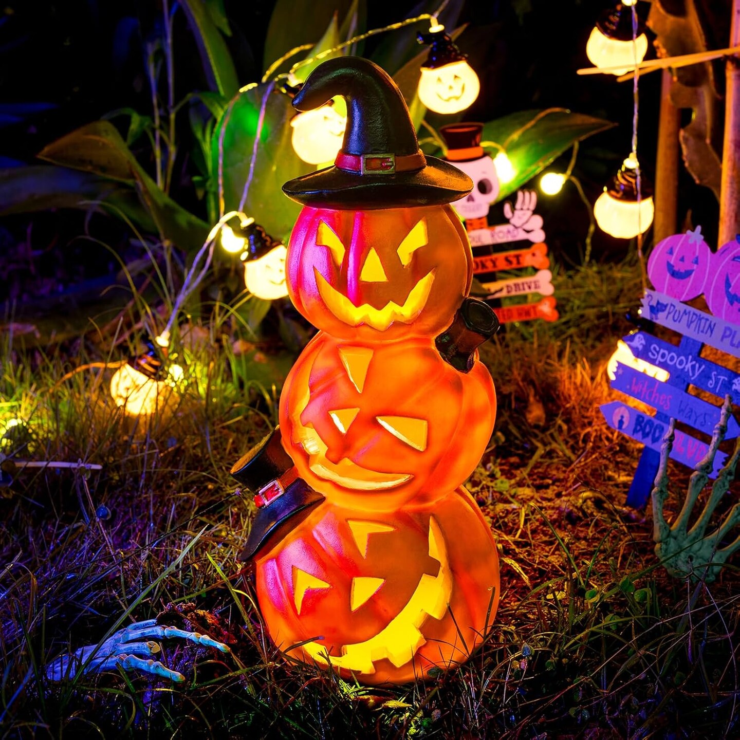 3 Tiers Pumpkin Solar Lights Halloween Outdoor Decorations | Michaels