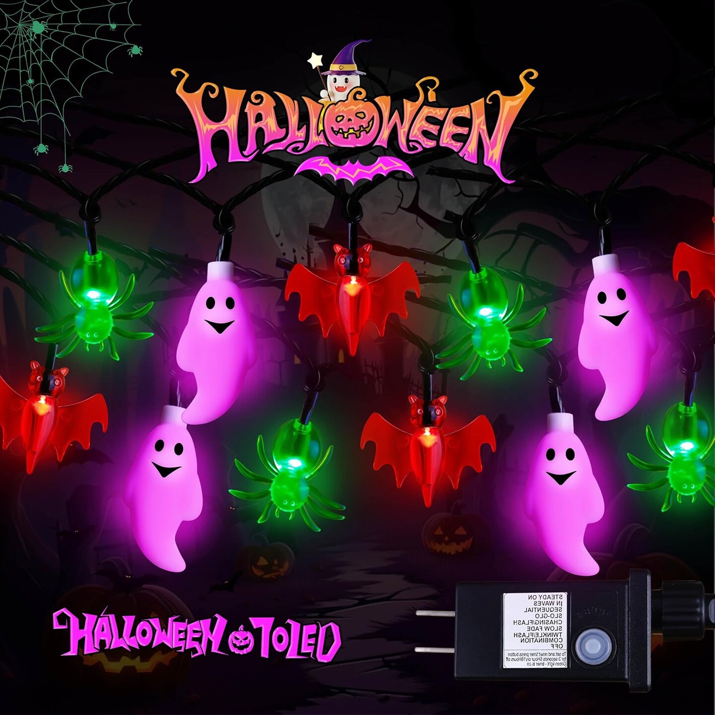 70 LED 29.5Ft Pumkin & Spider & Bat Light (70LED-Orange&Purple) | Michaels