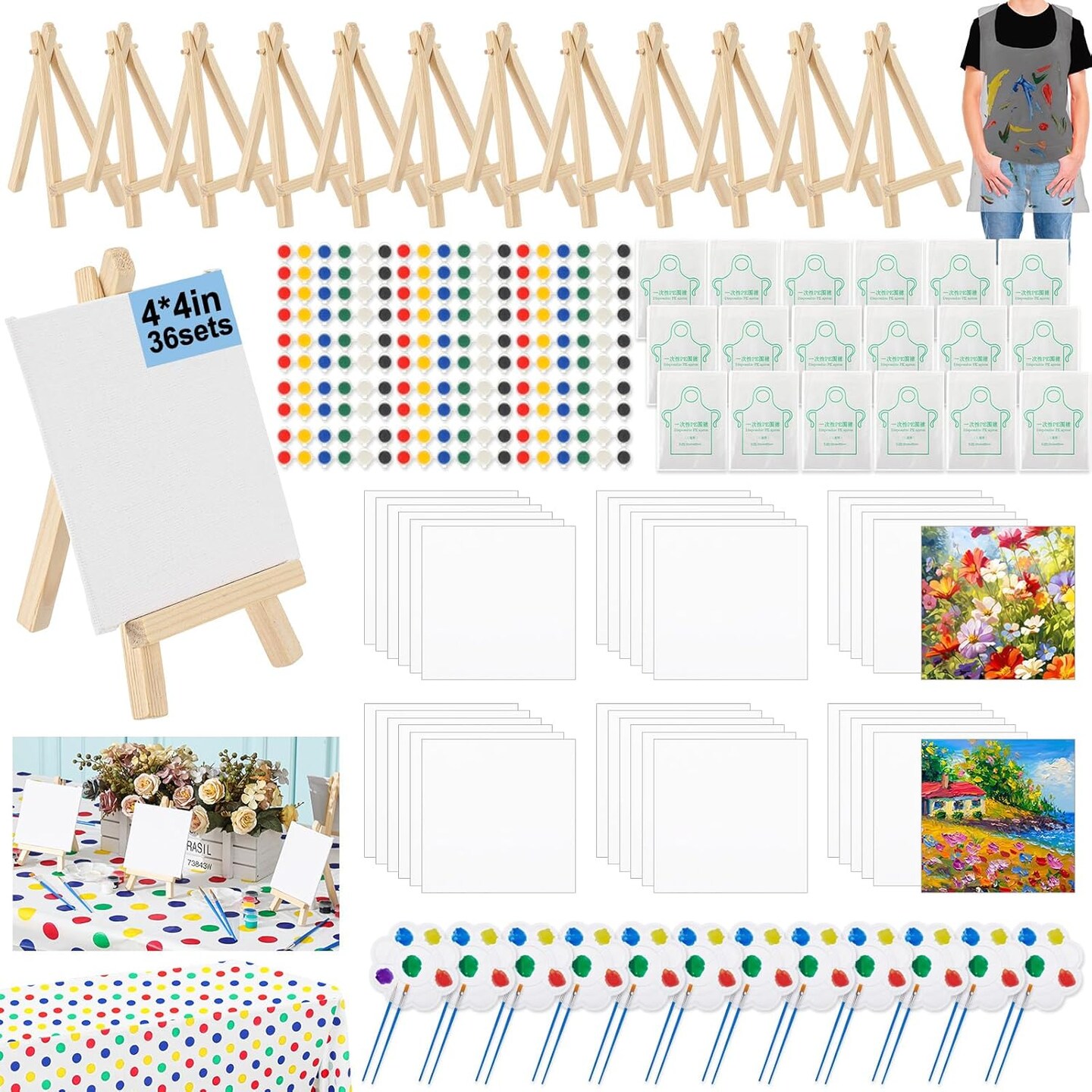 36 Set Mini Canvas and Easel Set for Party 4" x 4(mix colors) | Michaels