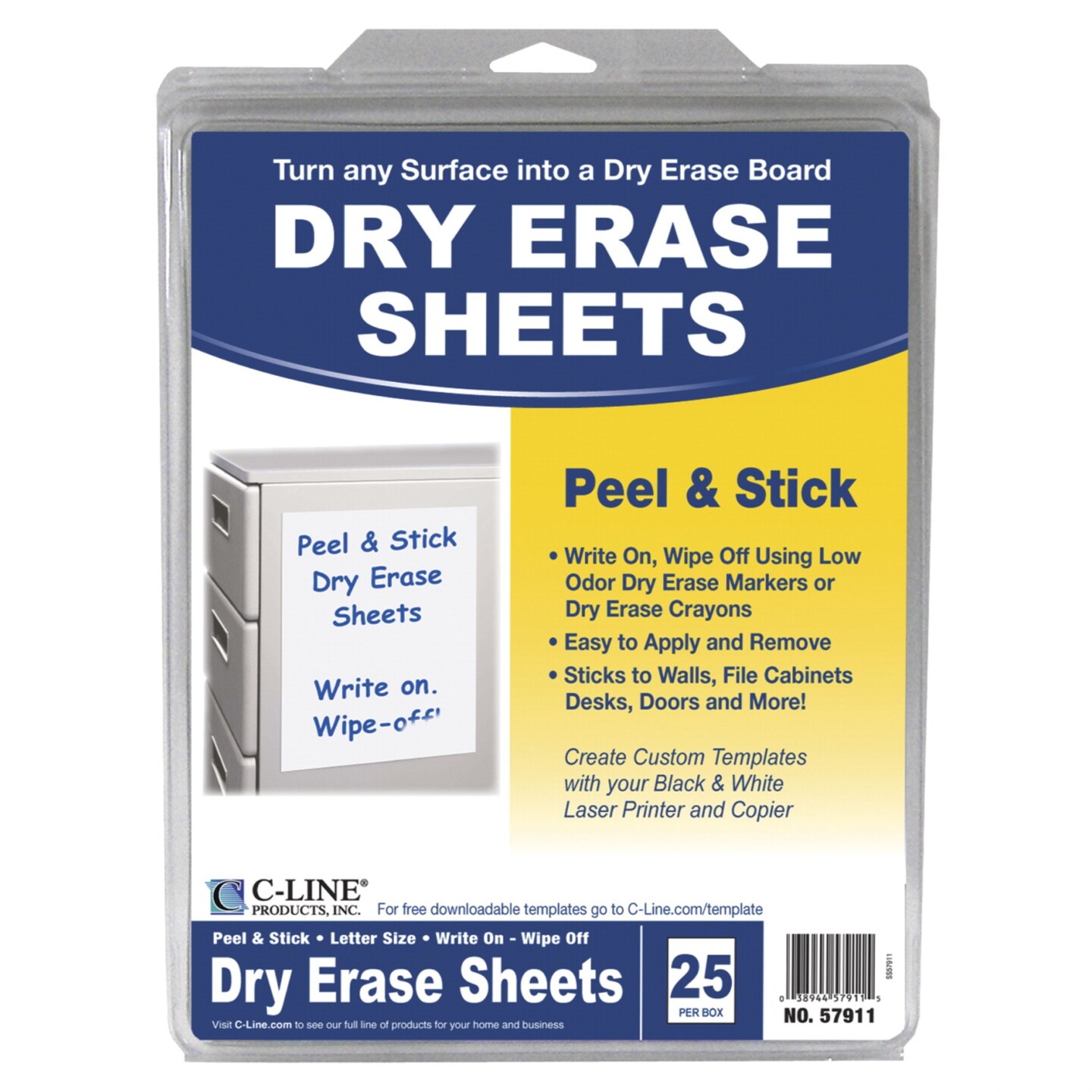C-Line Peel & Stick Dry Erase Sheets, 8-1/2 x 11 Inches, Pack of 25 ...