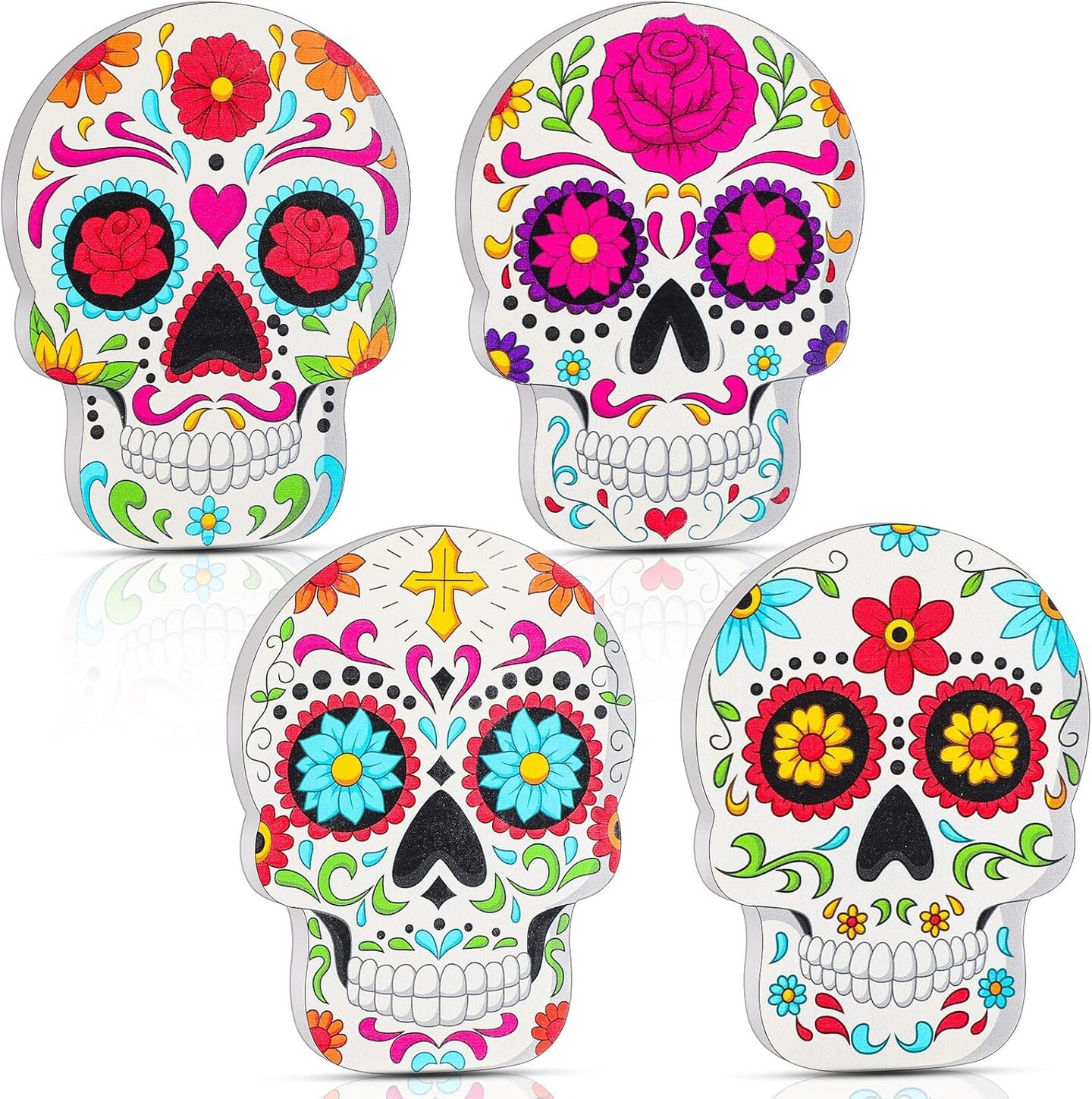 4 Pieces Day of The Dead Sugar Skull Table Decorations Mexican Dia de ...