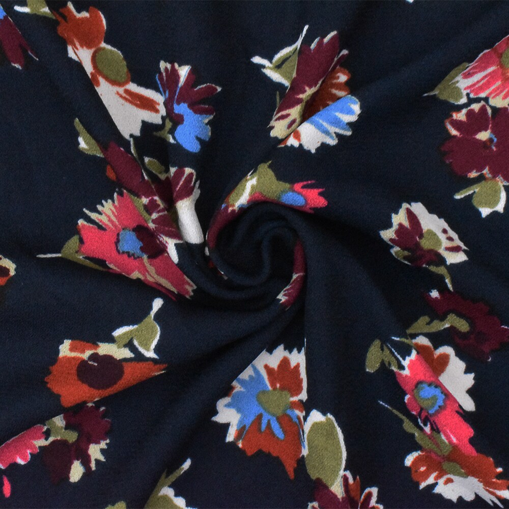 Blue-Red-Multi Floral Printed Poly Momie Woven Fabric By the Yard ...