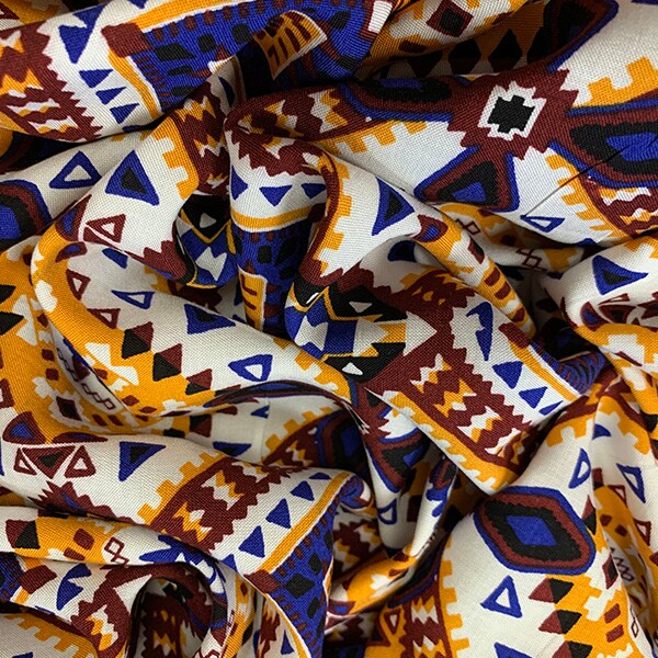 Orange Multi Aztec Print Rayon Challis Fabric By the Yard | Michaels