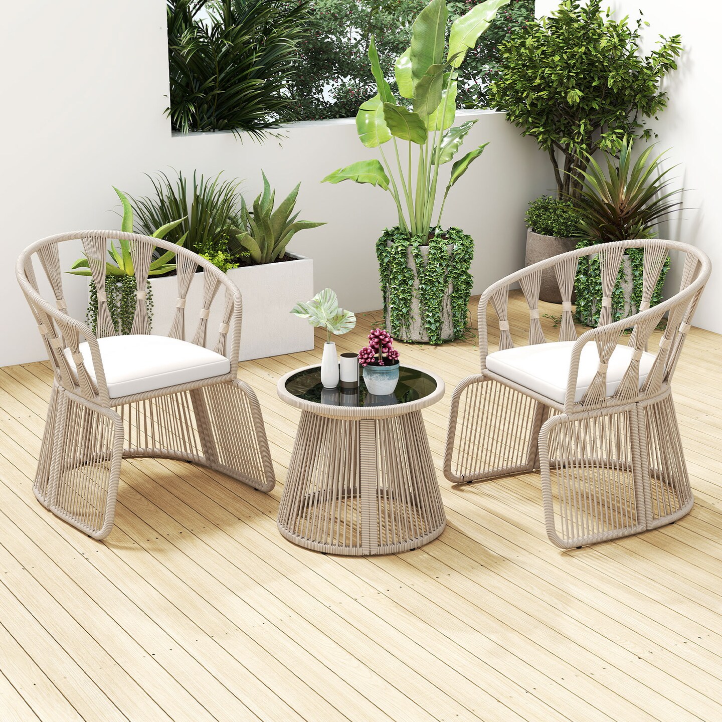 3-Piece Backyard Patio Set Rope Chairs with Cushions and Table | Michaels