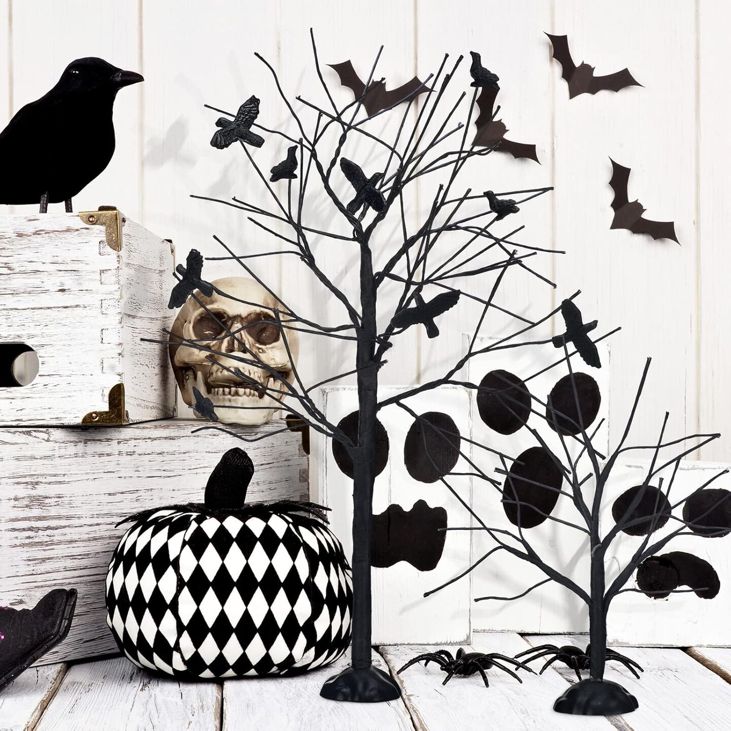 2 Pcs Halloween Village Trees With Black Crows (Black) | Michaels