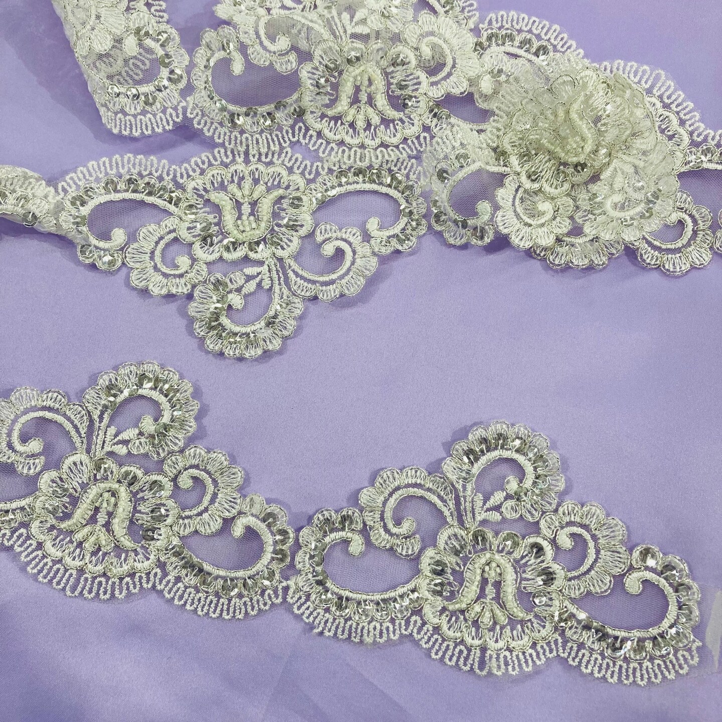 1 Yard Embroidered on 100% Polyester Net Mesh 4″ Wide Beaded & Corded ...